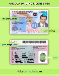 Angola driving license PSD download template