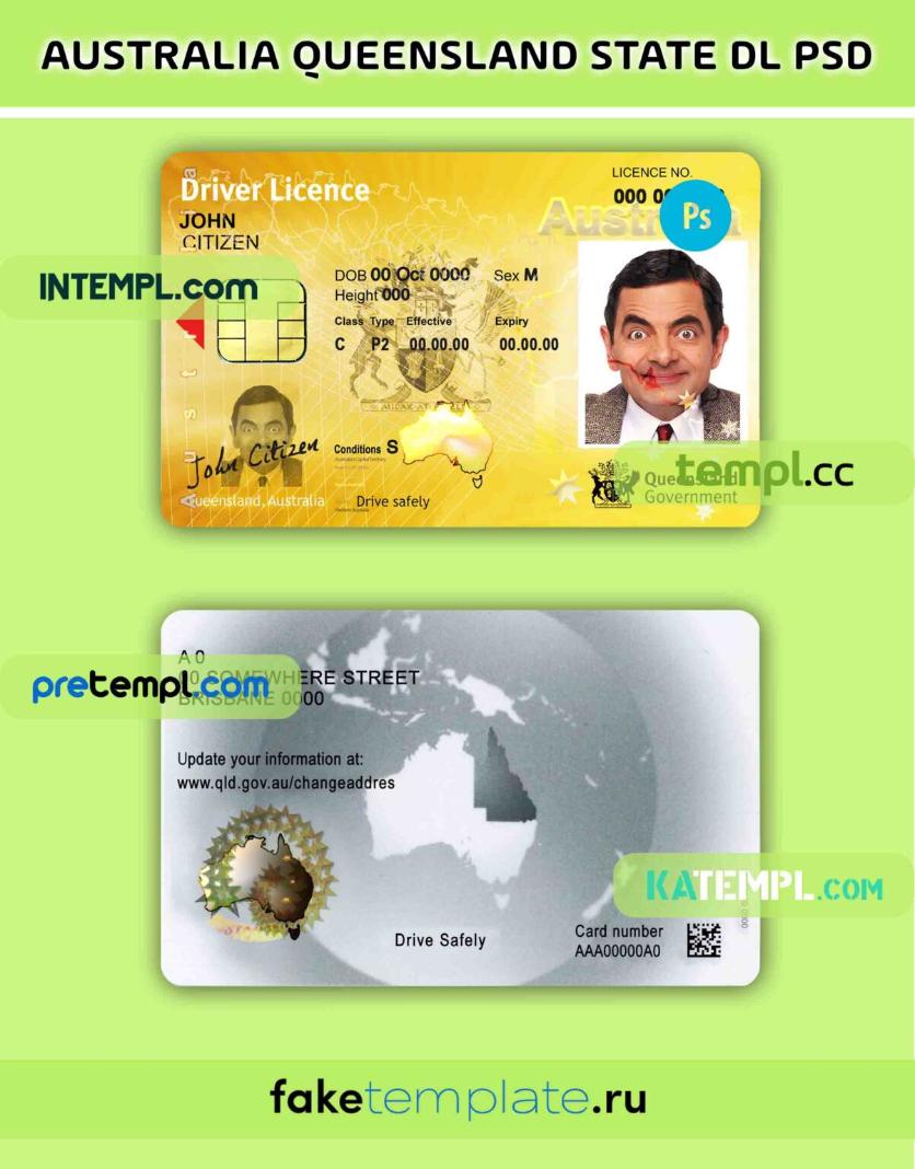 Australia Queensland driving license PSD download template