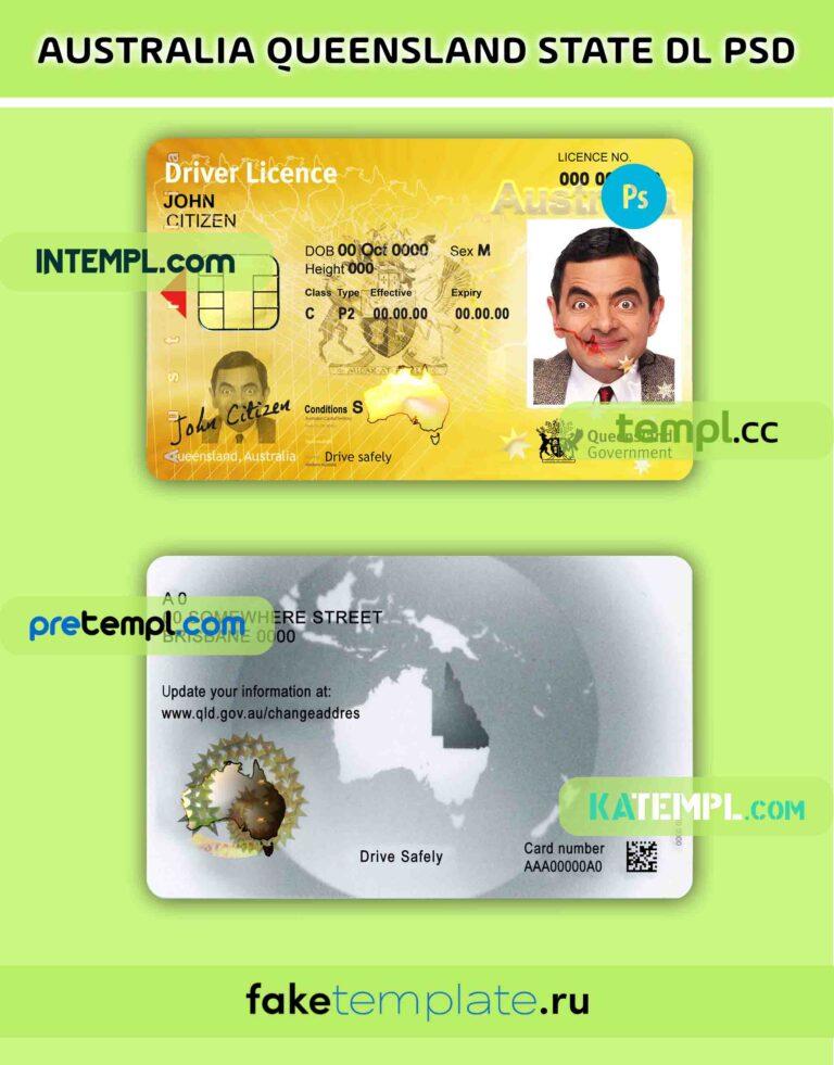 Australia Queensland driving license PSD download template