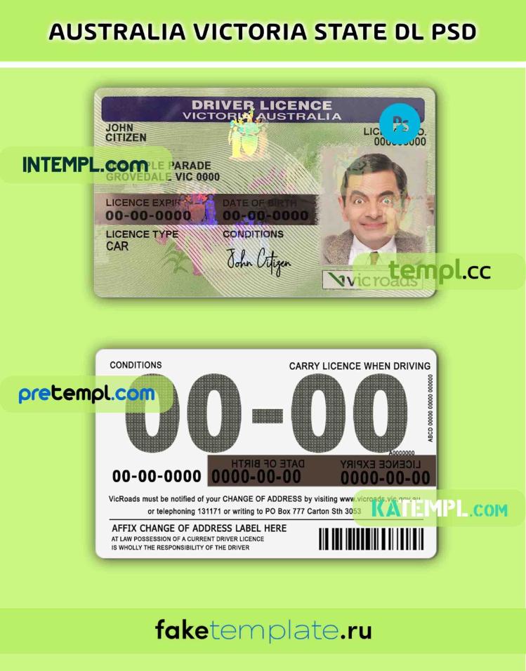 Australia Victoria driving license PSD download template, – Intempl