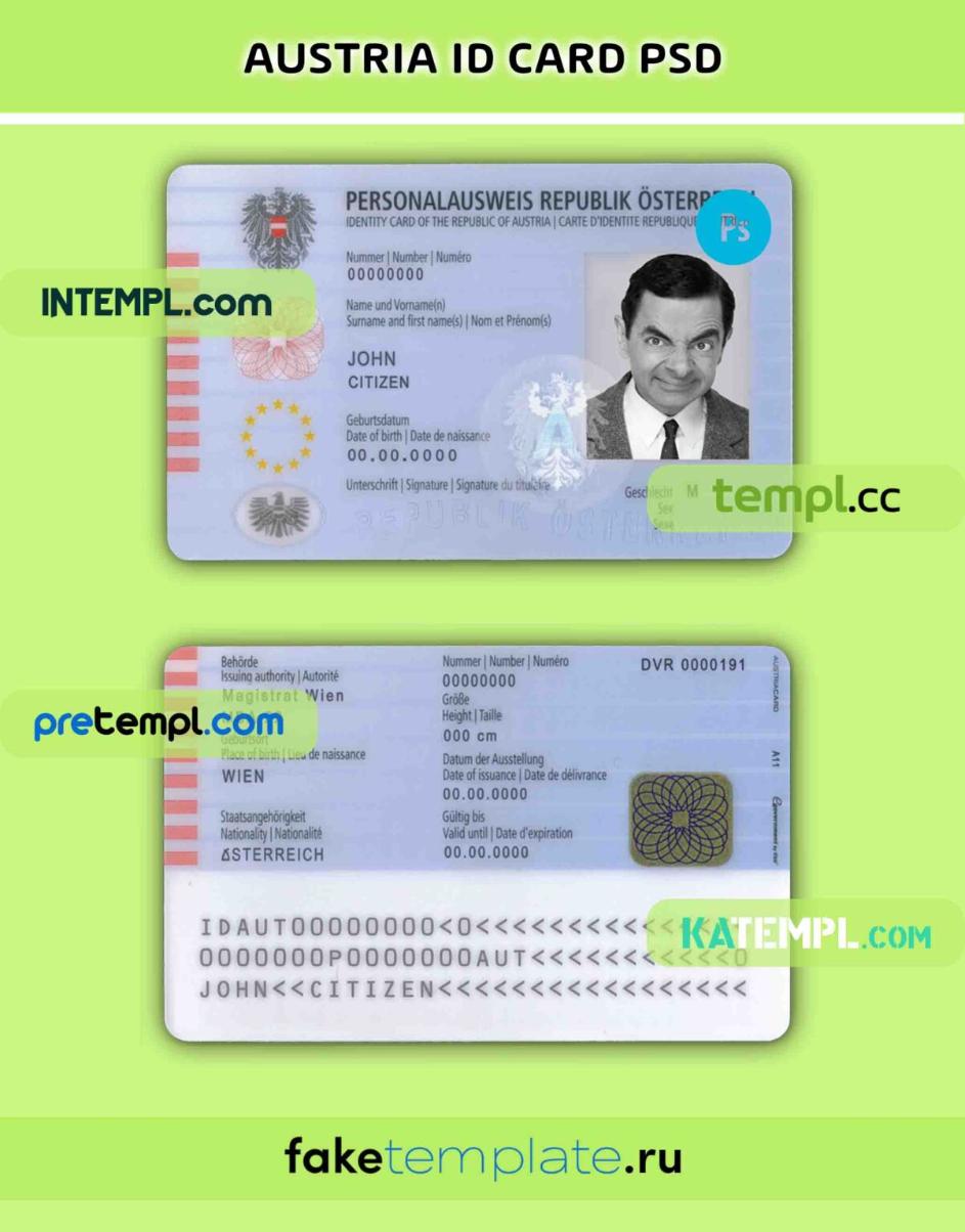 Austria identity card PSD download template – Intempl