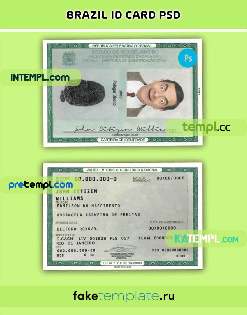 Brazil identity card PSD download template, 2010-present