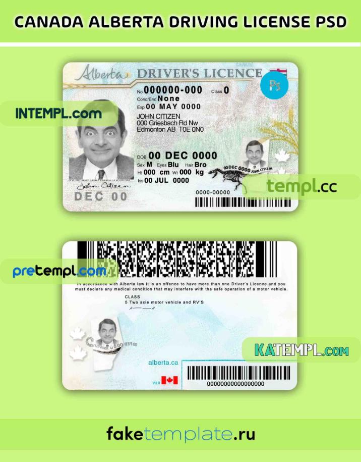 Canada Alberta province driving license PSD download template