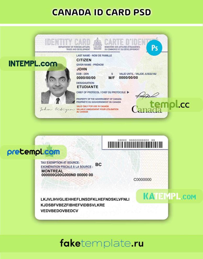 Canada identity card PSD download template