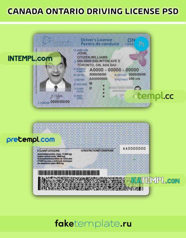 Canada Ontario driving license PSD download template, 2018 - present