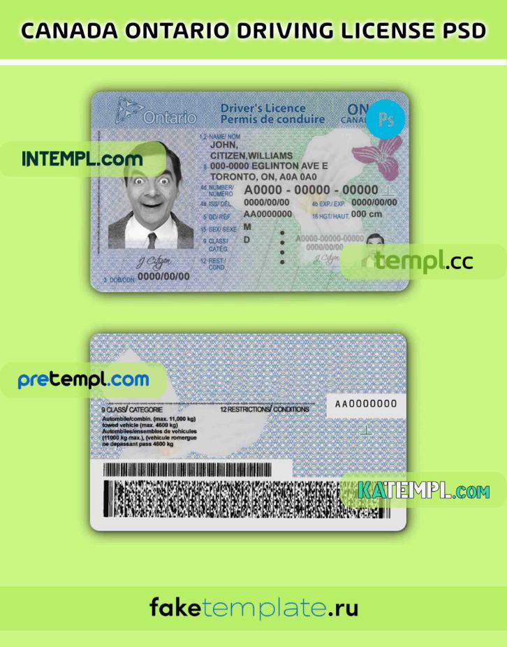Canada Ontario driving license PSD download template, 2018 – present ...