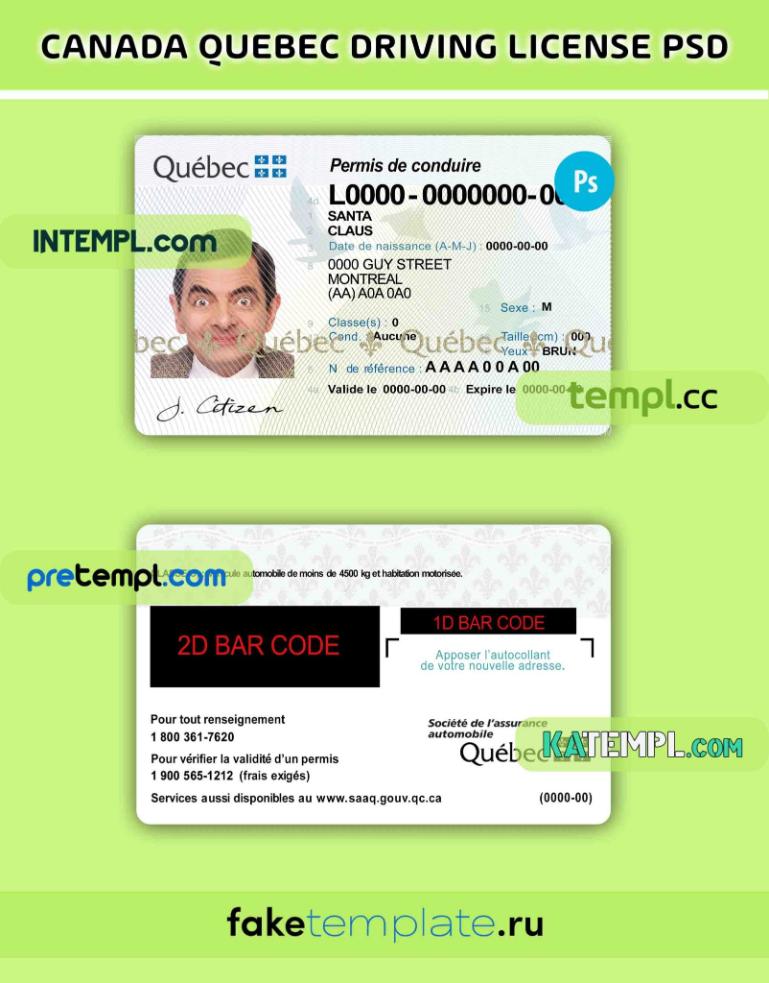 Canada Quebec driving license PSD download template