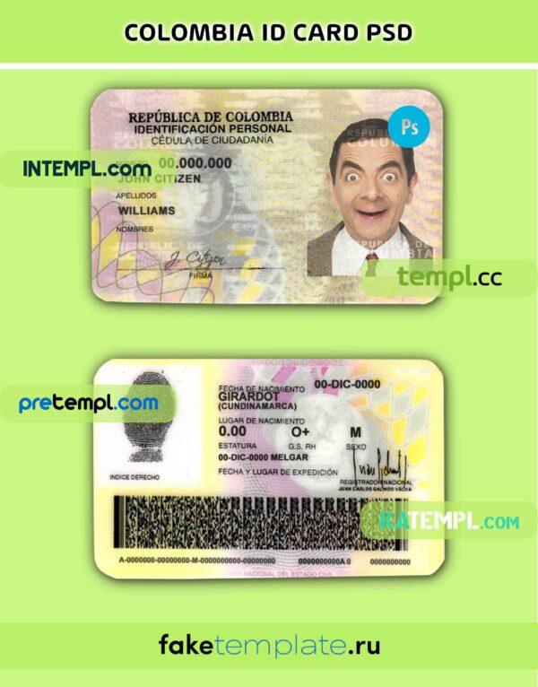 Colombia identity card PSD download template, 2010-2020