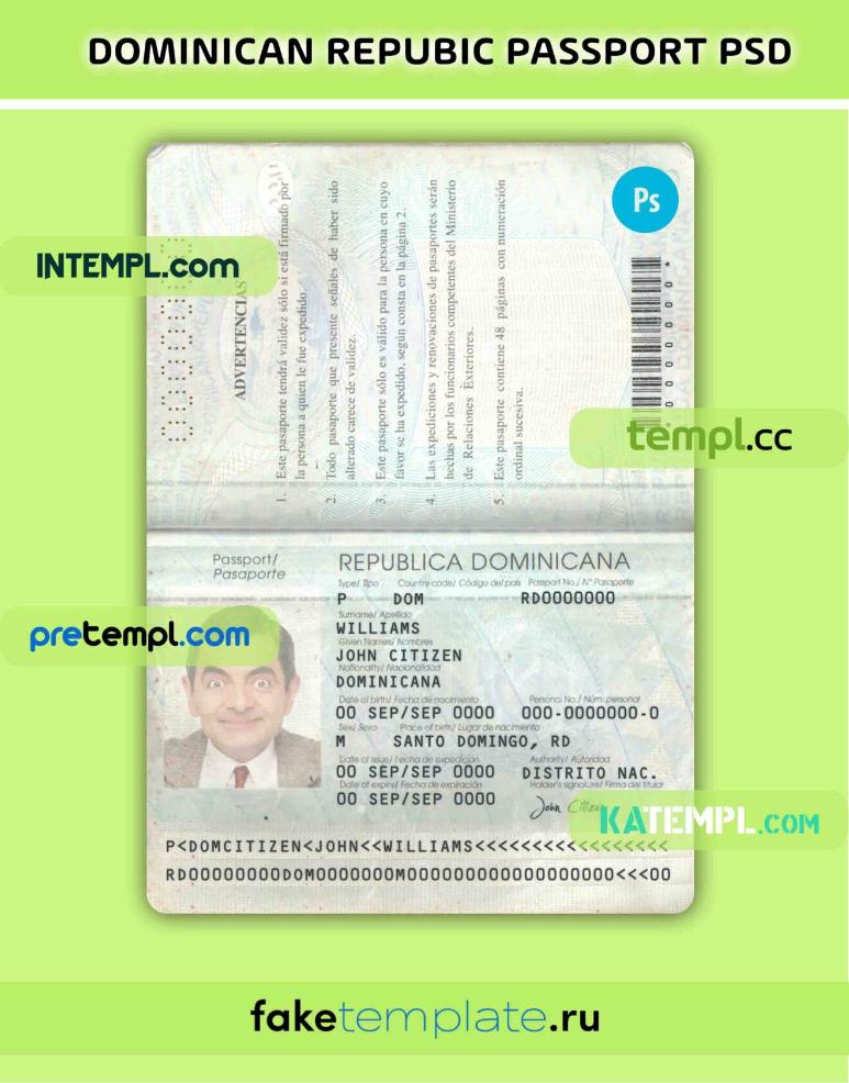 Dominican Republic passport PSD download template – Intempl