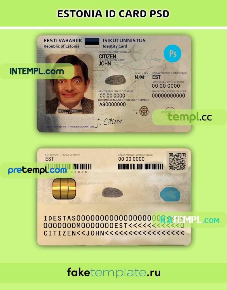 Estonia identity card PSD download template (2018-present)