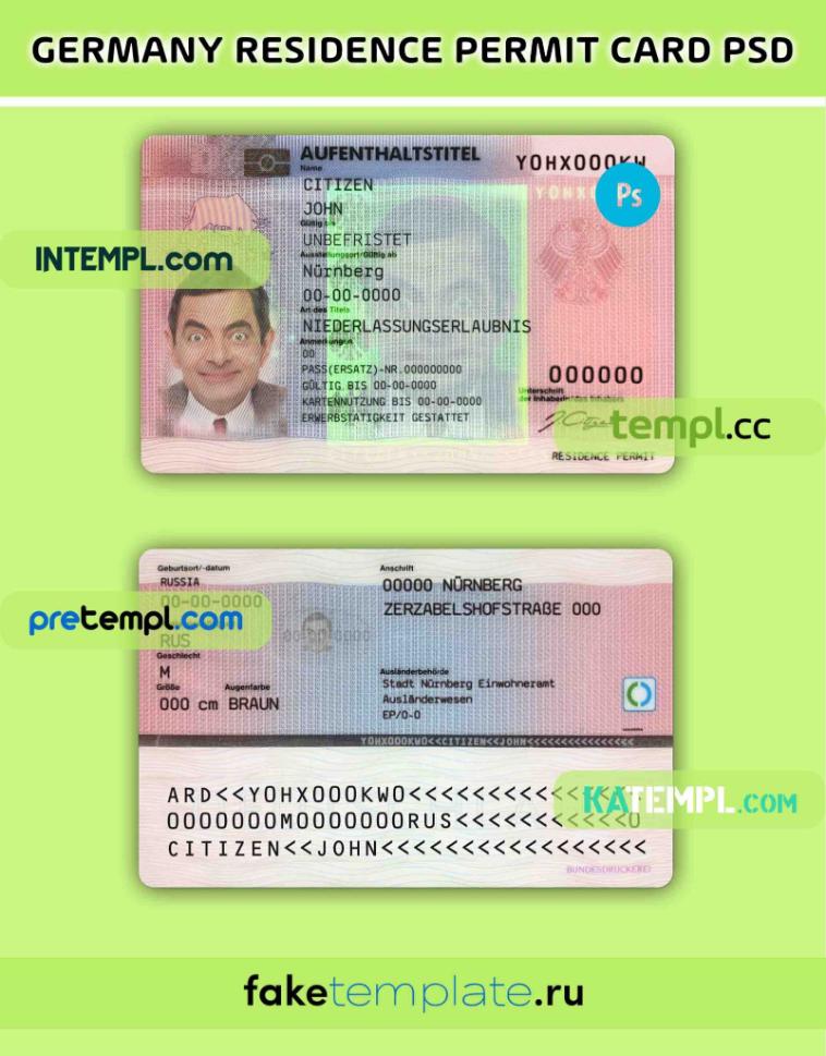 Germany residence permit card PSD download template