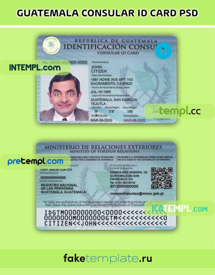 Guatemala consular identity card PSD download template