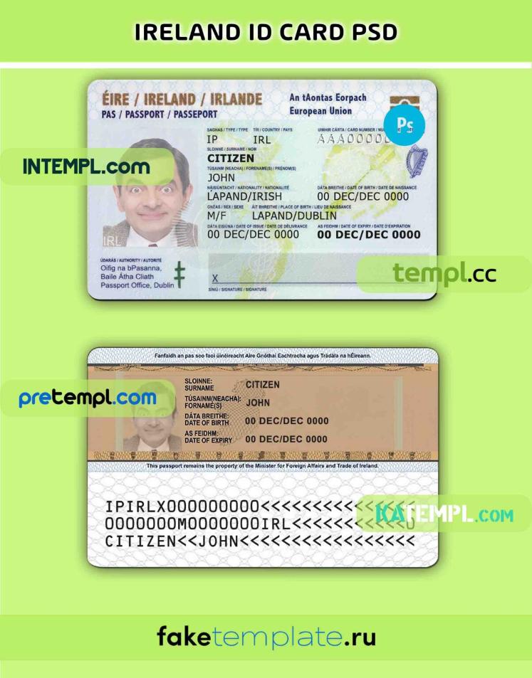 Ireland identity card PSD download template