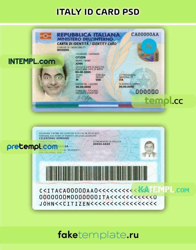 Italy identity card PSD download template (2016 – present) – Intempl