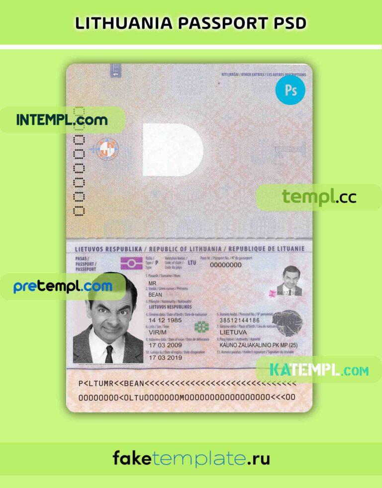 Lithuania passport PSD download template
