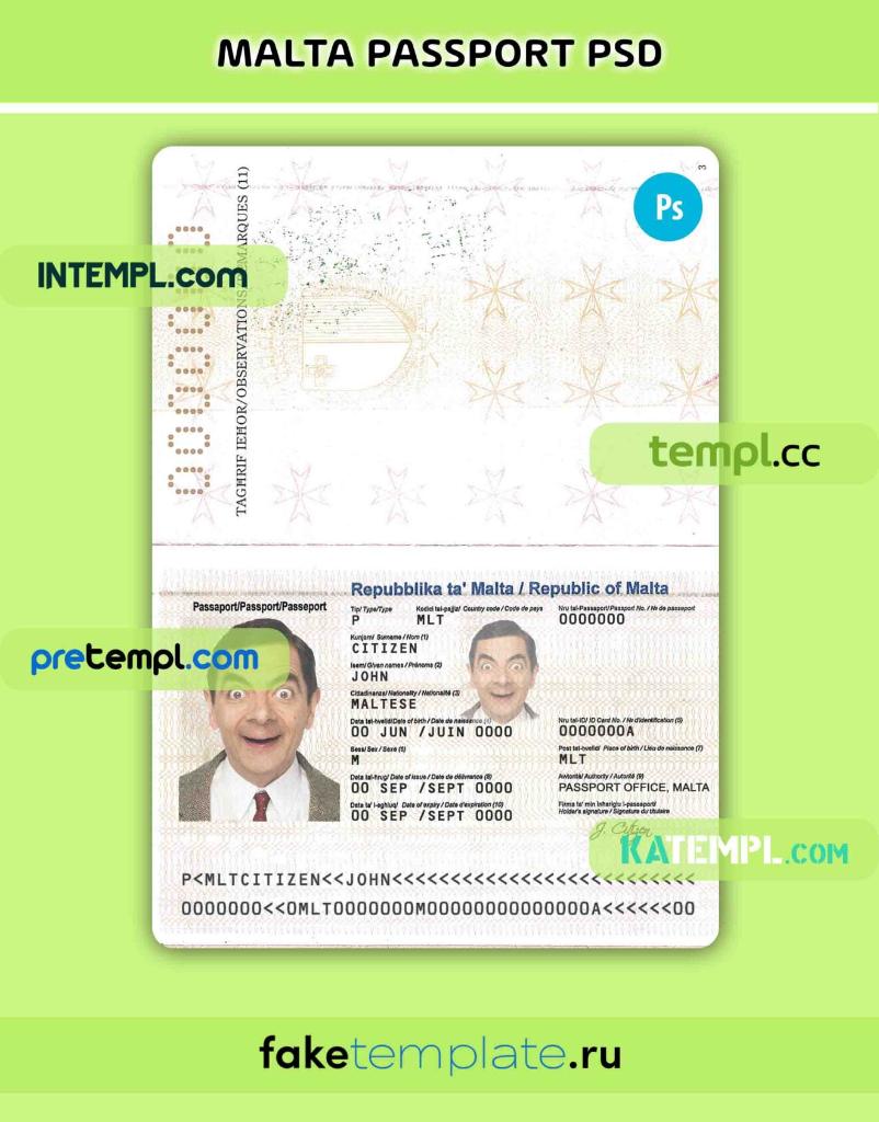 Malta passport PSD download template