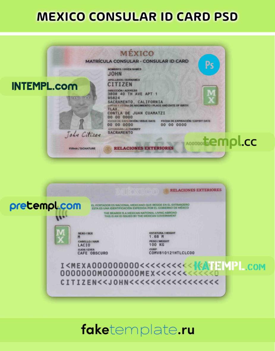 Mexico Consular identity card PSD download template