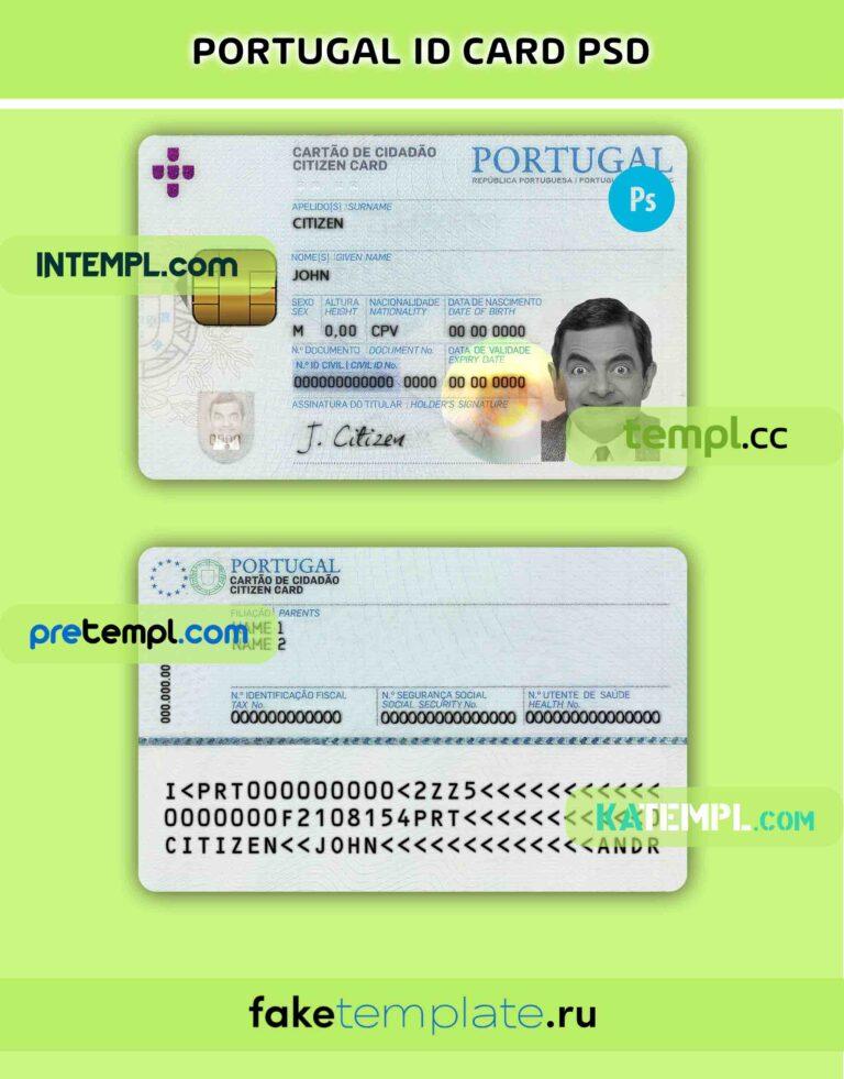 Portugal identity card PSD download template – Intempl