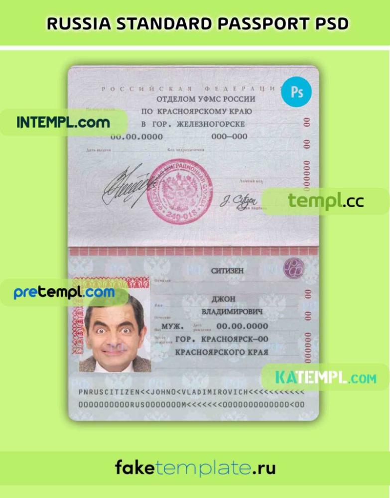 Russia standard passport PSD download template