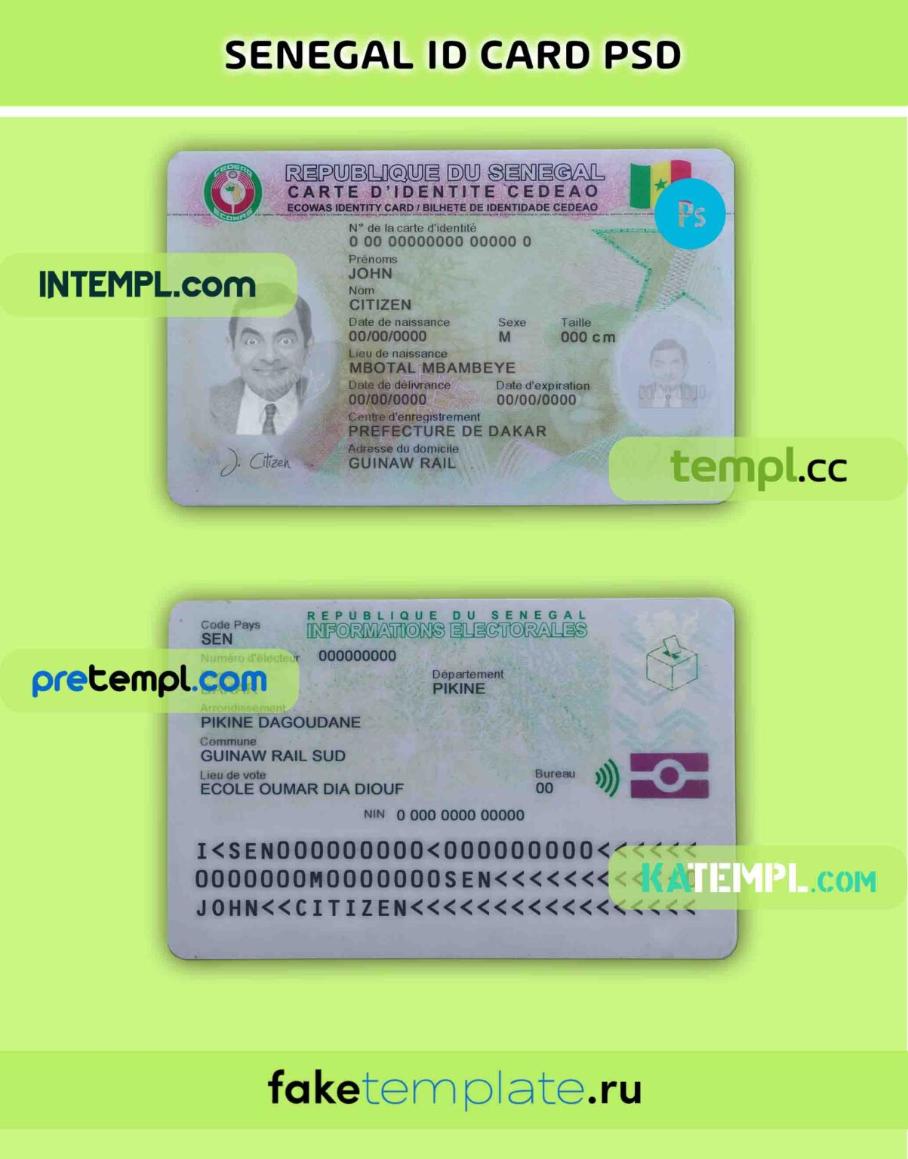Senegal identity card PSD download template – Intempl