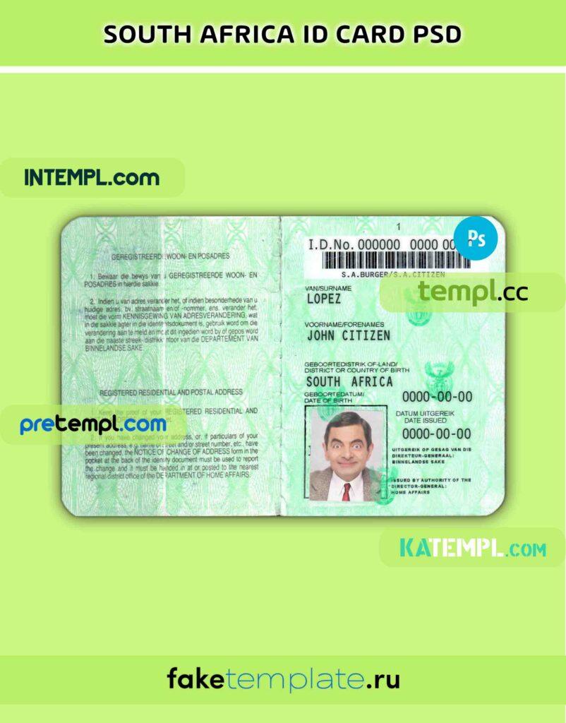 South Africa identity card PSD download template, 1986-2013