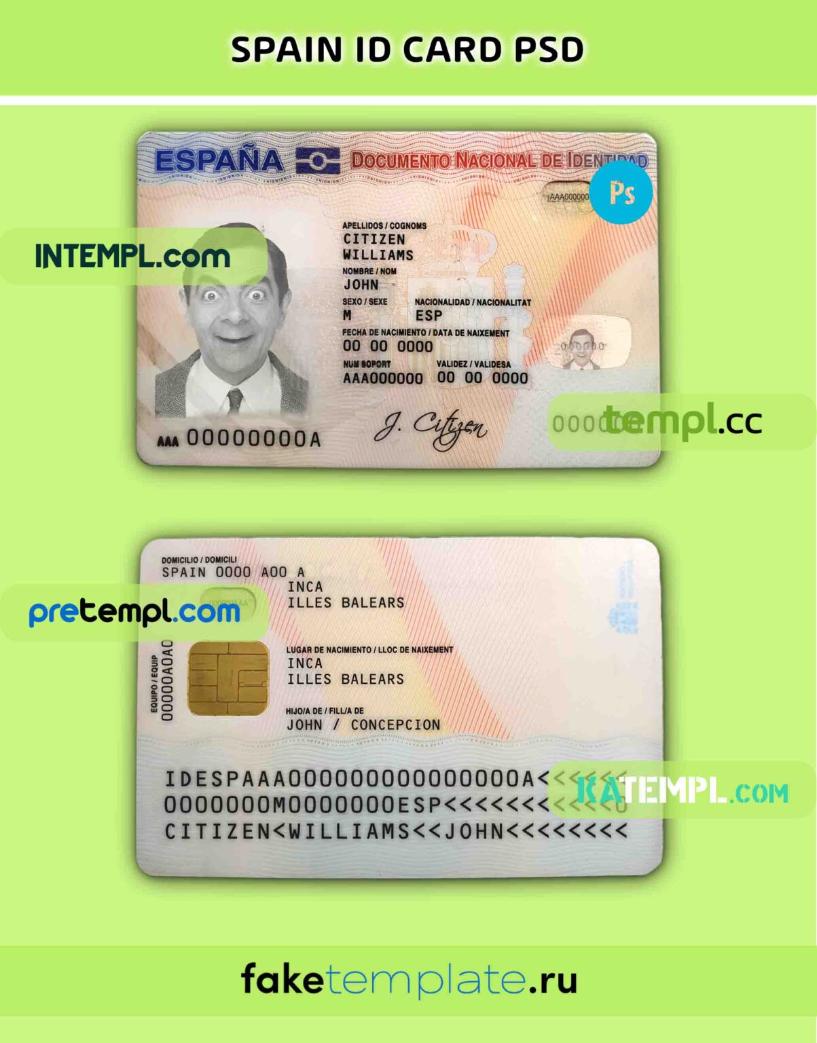 Spain identity card PSD download template