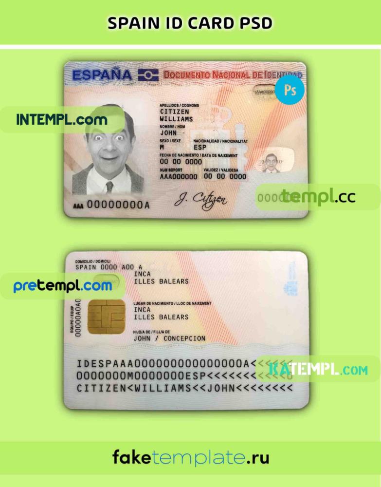 Spain identity card PSD download template