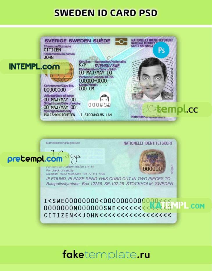 Sweden identity card PSD download template