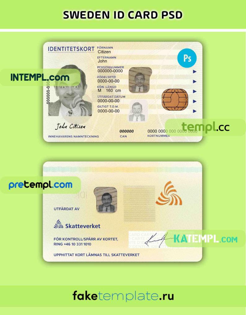 Sweden identity card PSD download template, 2017-present
