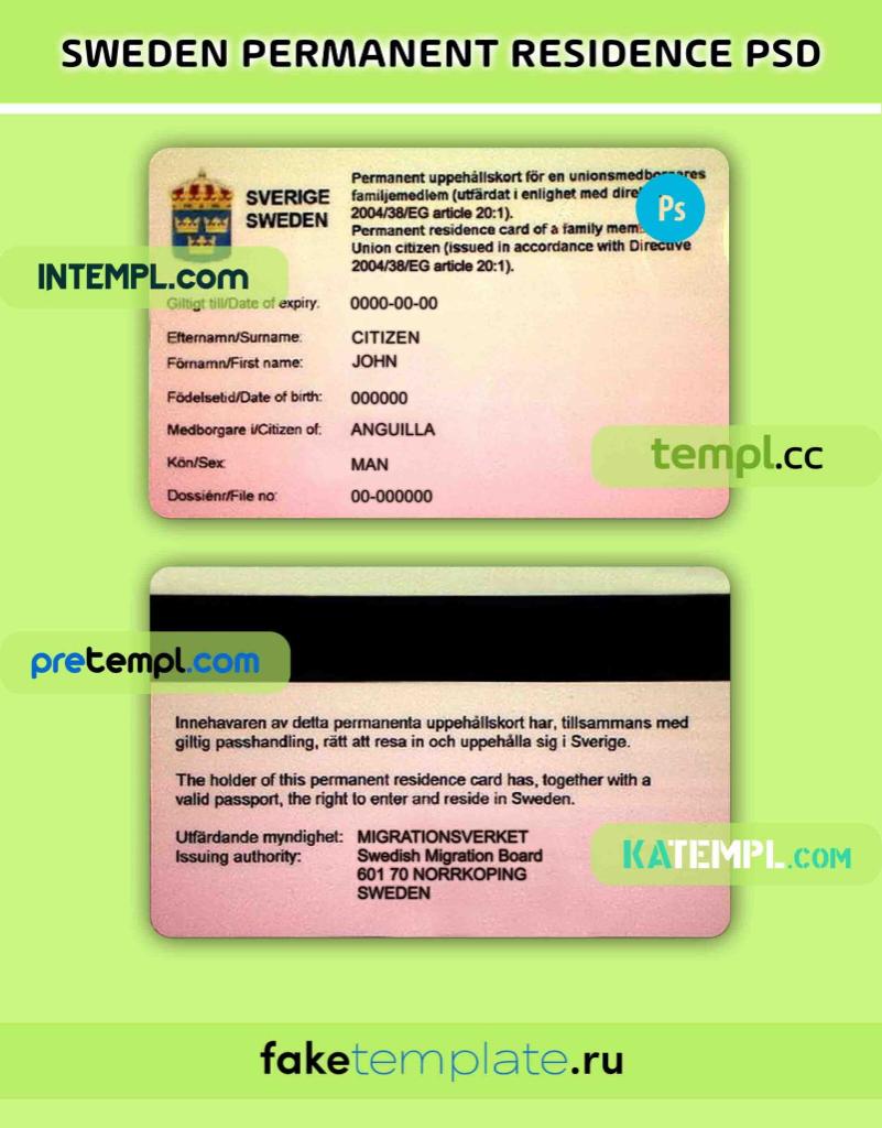 Sweden permanent residence card PSD download template – Intempl