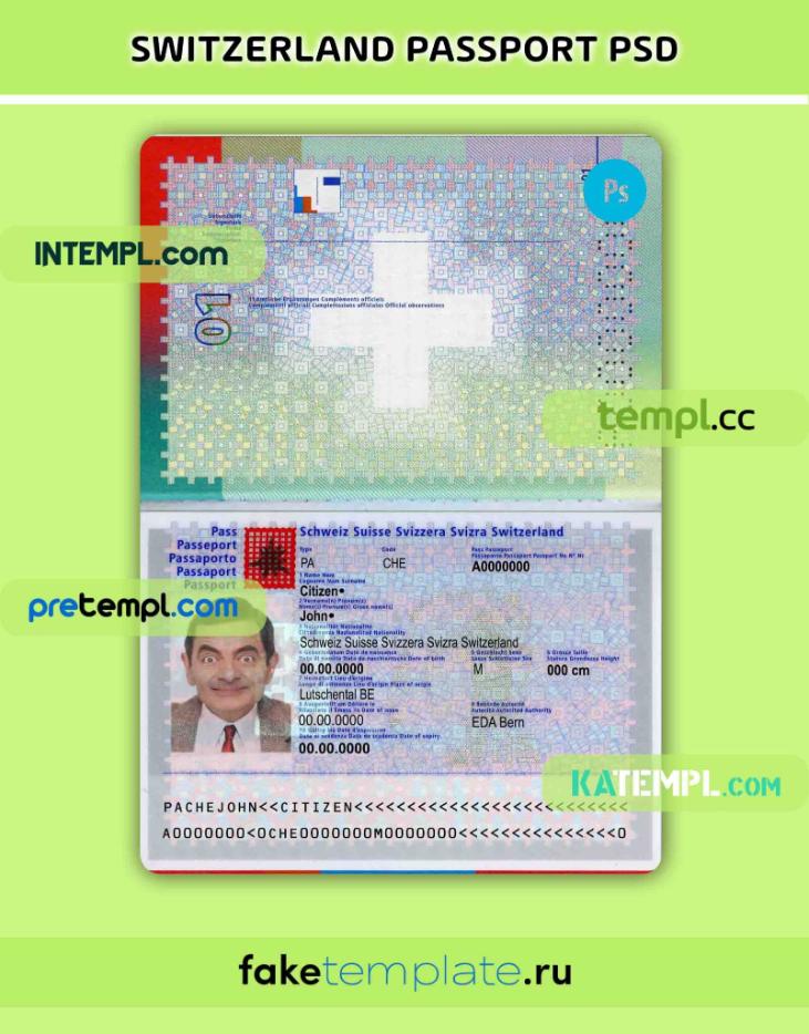 Switzerland passport PSD download template