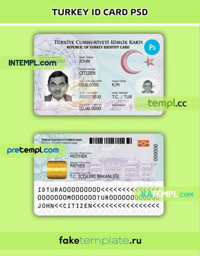 Turkey identity card PSD download template