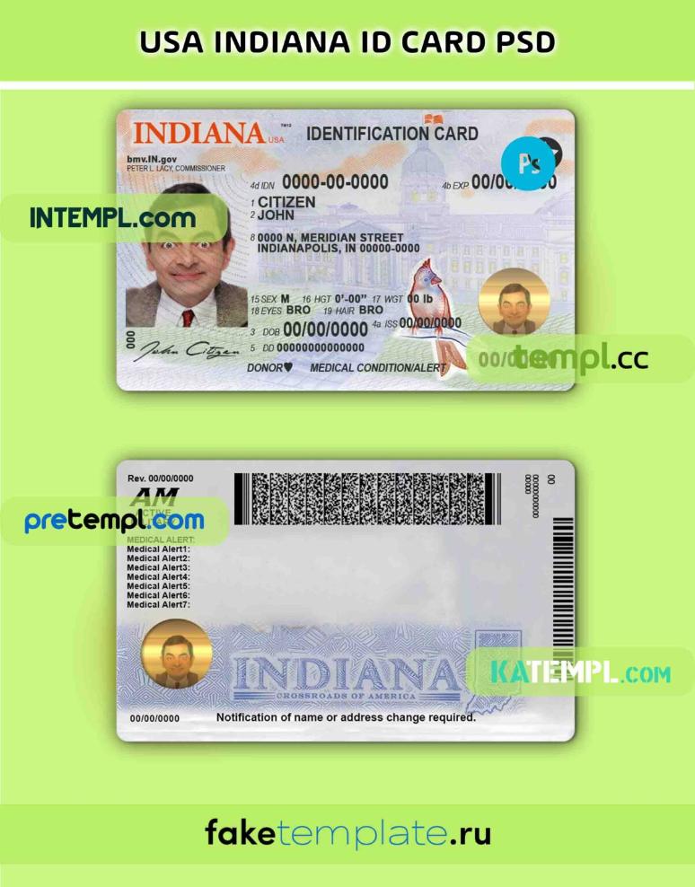 USA Indiana identity card PSD download template