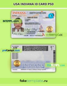 USA Indiana identity card PSD download template