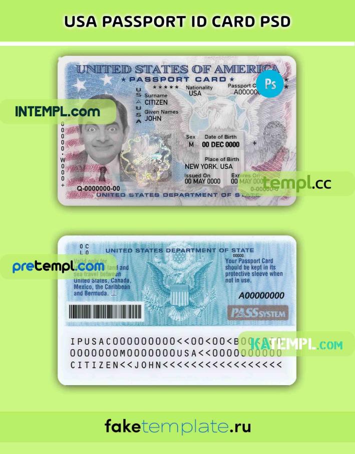 USA passport identity card PSD download template (version 2)