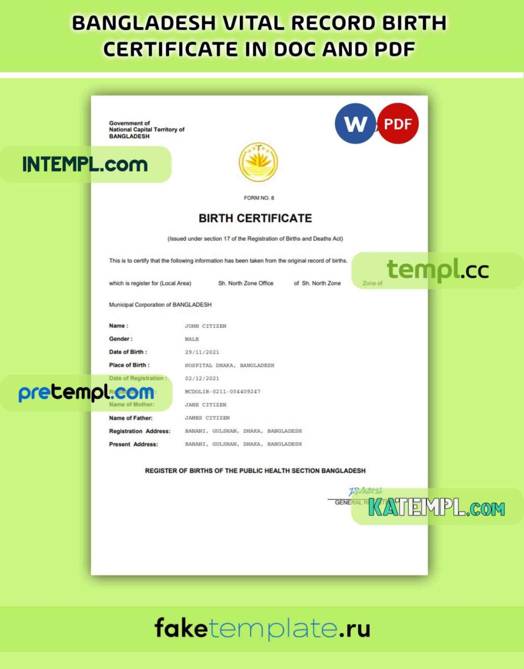 Bangladesh vital record birth certificate PDF and Word download ...