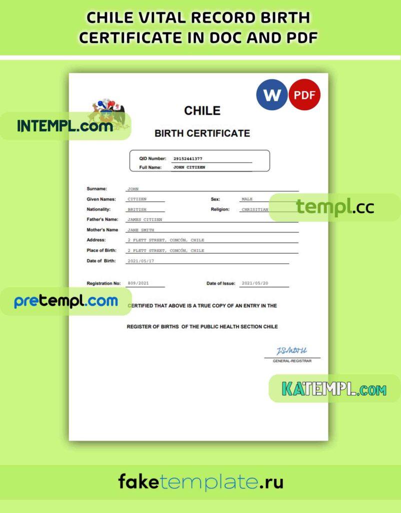 Australia Western Australia birth certificate PDF and Word download template, version 2