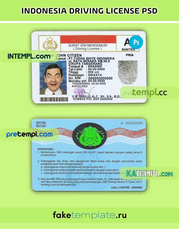 Indonesia driving license PSD download template
