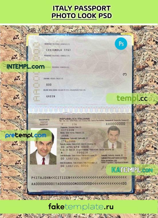 Italy passport PSD download scan and photo look templates