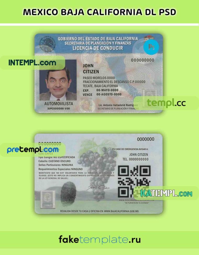 Mexico Baja California driving license PSD download template – Intempl