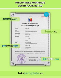 Philippines marriage certificate PSD download template