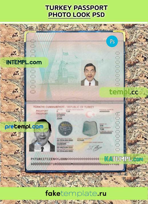 Turkey passport PSD download scan and photo look templates, 2 in 1 ...