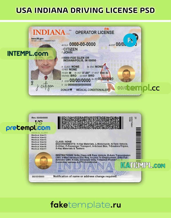 USA Indiana driving license PSD download template (2019 - present)