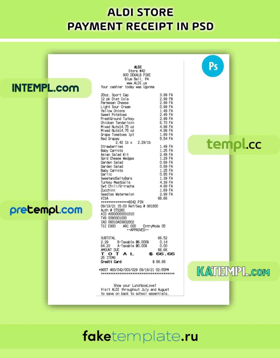 ALDI STORE receipt PSD download template