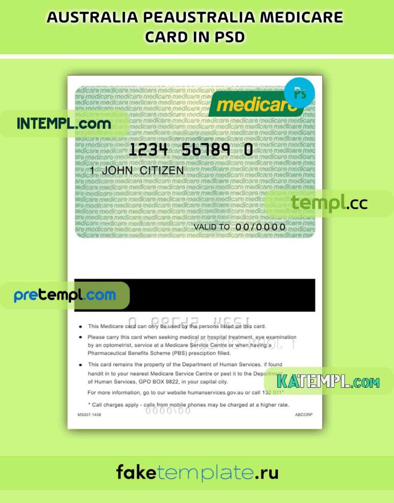 Australia Medicare card PSD download template