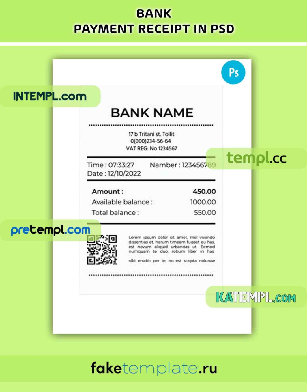 BANK payment receipt PSD download template, version 2