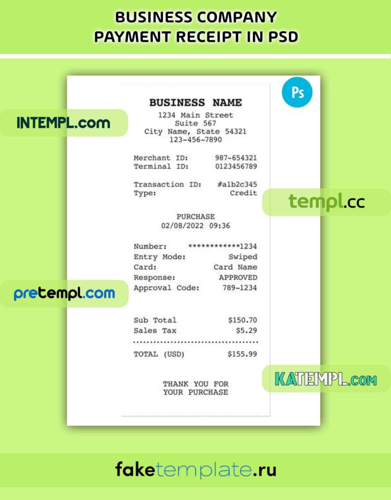 BUSINESS COMPANY receipt PSD download template, version 2