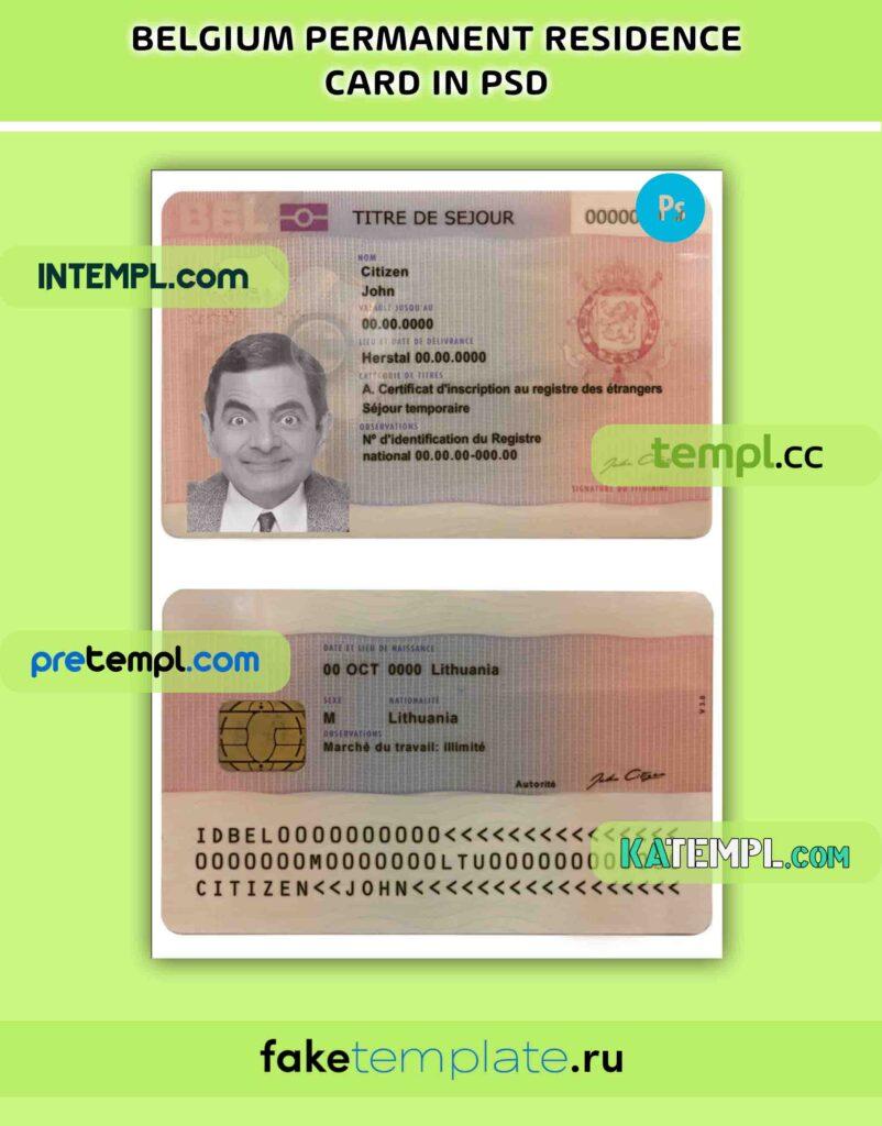 Belgium permanent residence card PSD download template – Intempl