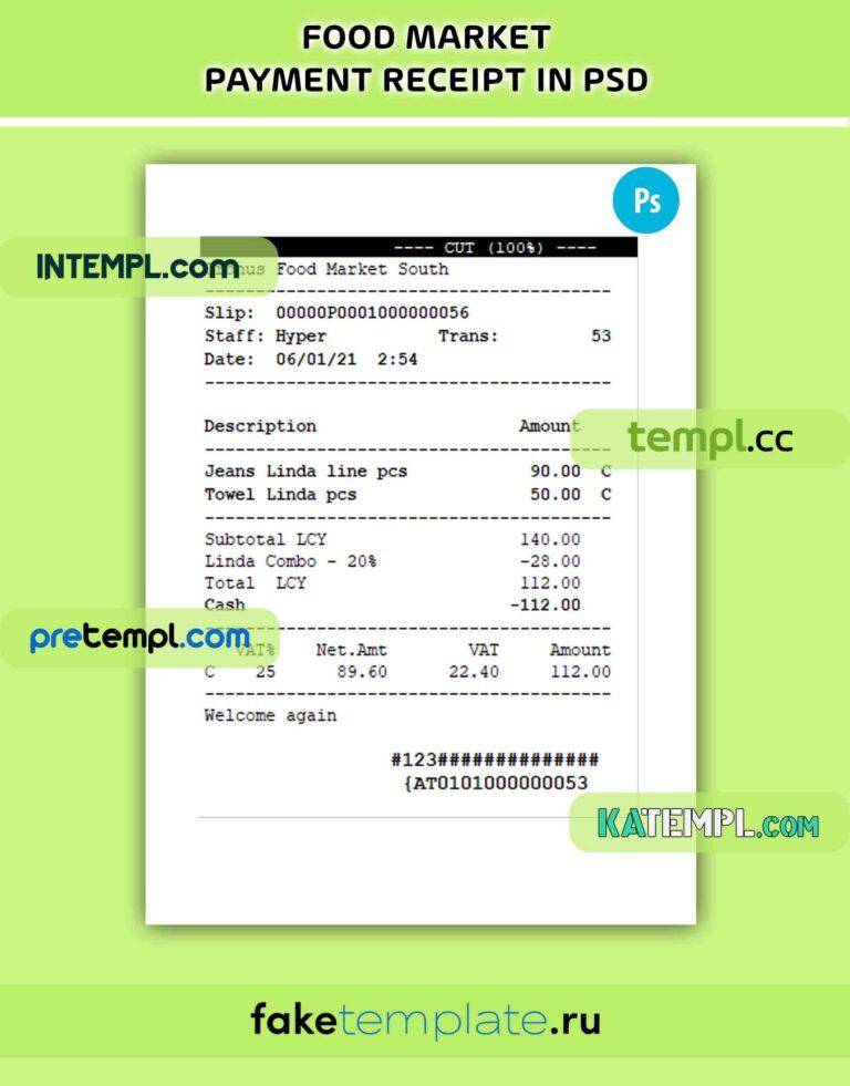 FOOD MARKET receipt PSD download template