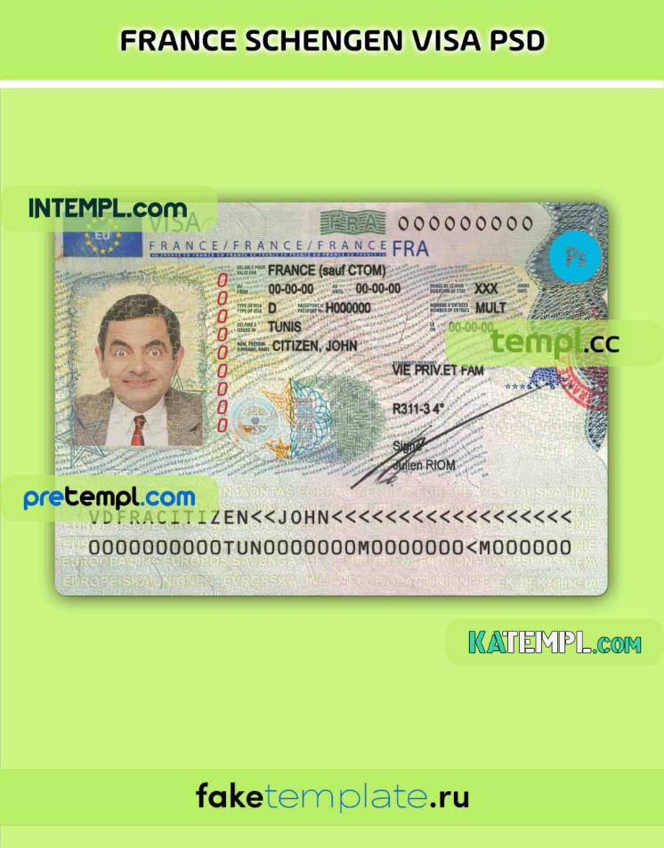 France schengen travel visa PSD download template,(2018 – present ...